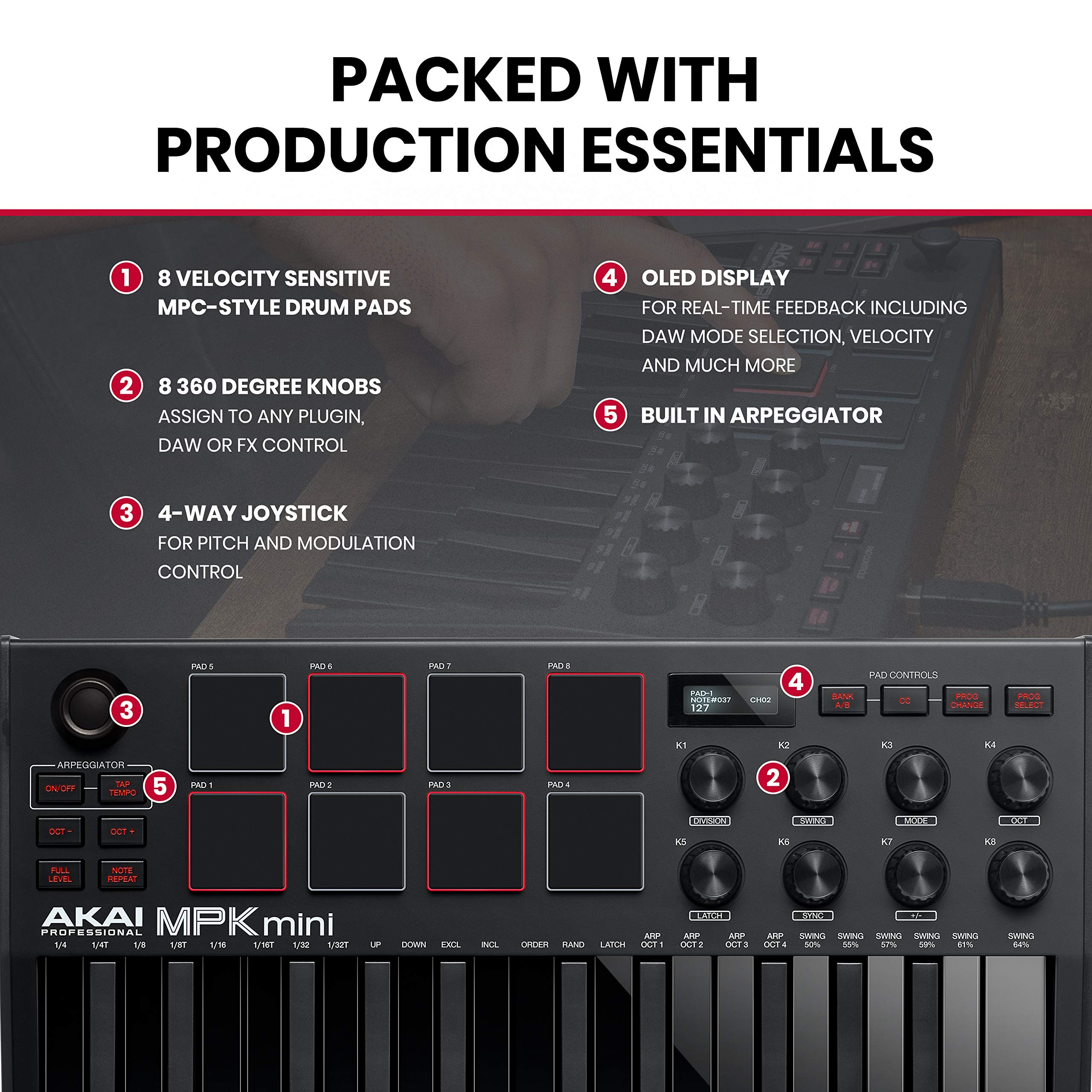 Akai MPK Mini MK3 MIDI Keyboard Controller + M-Audio SP2 Sustain Pedal, with MPC Beats and Software Suite β Beat Maker Bundle (Black)