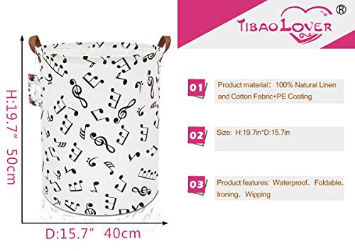 TIBAOLOVER 19.7" Large Sized Waterproof Foldable Canvas Laundry Hamper Bucket with Handles for Storage Bin,Kids Room,Home Organizer,Nursery Storage,Baby Hamper (Musical Note)