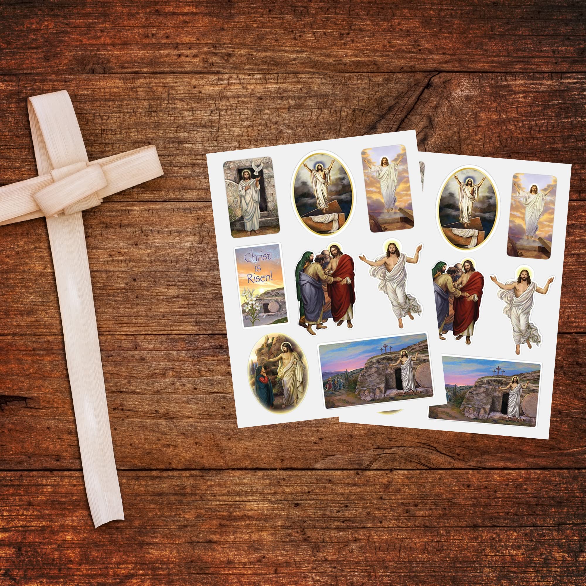 Christian Brands Assorted Catholic Decal Sticker Sheet Pack, He is Risen Easter, Novelty Religious Inspirational Stickers for Sunday Schools, Journaling, Church Giveaways, 3 Sheets Included, Multi