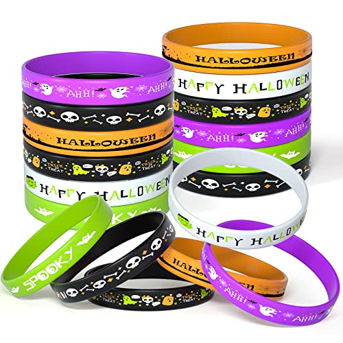 FEPITO 36Pcs Halloween Silicone Wristbands Halloween Party Goodie Bag Filler Trick or Treat Gifts, 6 Styles