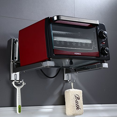 MOTONG Stainless Steel Microwave Oven Wall Mount Stand Holder Shelf with Removable Hook