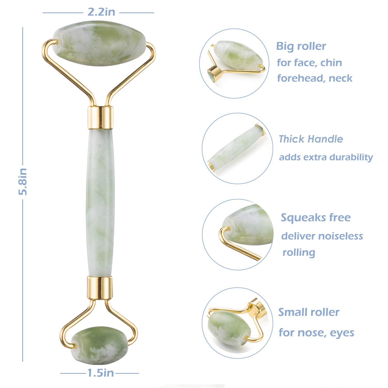 Jade Roller for Face - Jade Facial Roller, Face Roller Skin Care Tool - Under Eye Roller, Face Massager for Women to Remove Wrinkles Puffiness