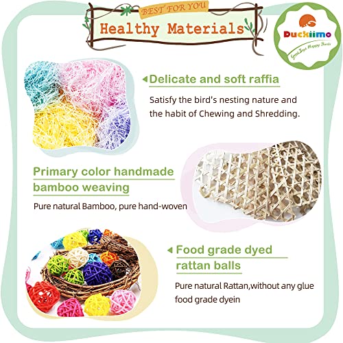 Duckiimo Bird Parrot Shredding Toys, Parakeet Chewing Foraging Toys, Bamboo Rattan Loofah Parrot Cage Hanging Shredder Toys for Parakeets, Conure, Cockatiels, Budgies, Amazon Parrots 9.5" 14.2"