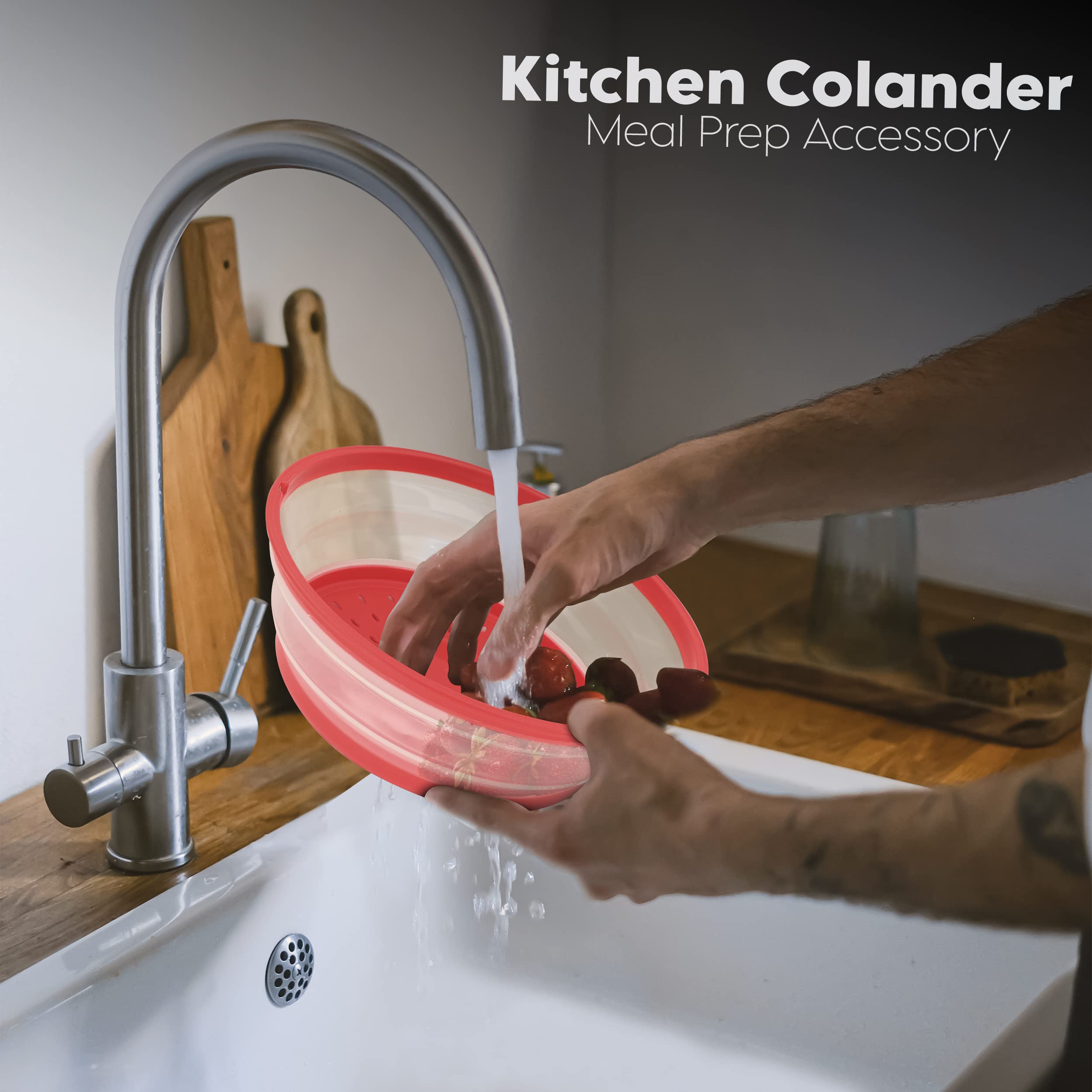 Microwave Cover for Food, Collapsible Microwave Splatter and Plate Covers Easy Grip Lid and Food Strainer, BPA Free and Dishwasher Safe, 10.5", Red - By Rampro