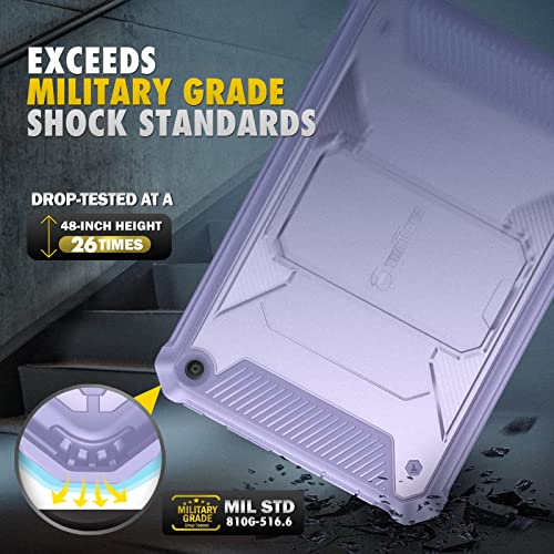 Fintie Shockproof Case for All-New Fire 7 Tablet (12th Generation, 2022 Release), [Tuatara] Rugged Unibody Hybrid Bumper Kickstand Cover with Built-in Screen Protector, Lilac Purple