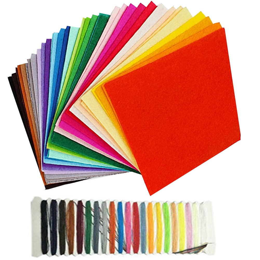 Bu Felt Fabric Sheets Crafts 40Pcs 6 x 6 inches (15 x 15cm) Assorted Solid Color Sewing Patchwork 1mm Thick and Non-Woven for Sewing Crafting Project, Multi