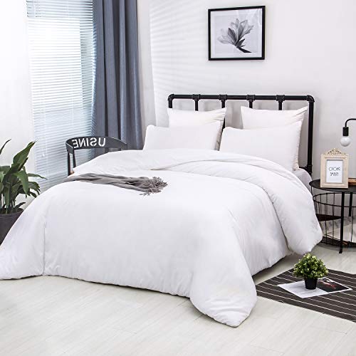 CLOTHKNOW White Comforter Sets Queen White Bedding Comforter Sets Full Plain White Bed Comforter Solid White Queen Size Bedding Set 3Pcs White Comforter Sets Queen