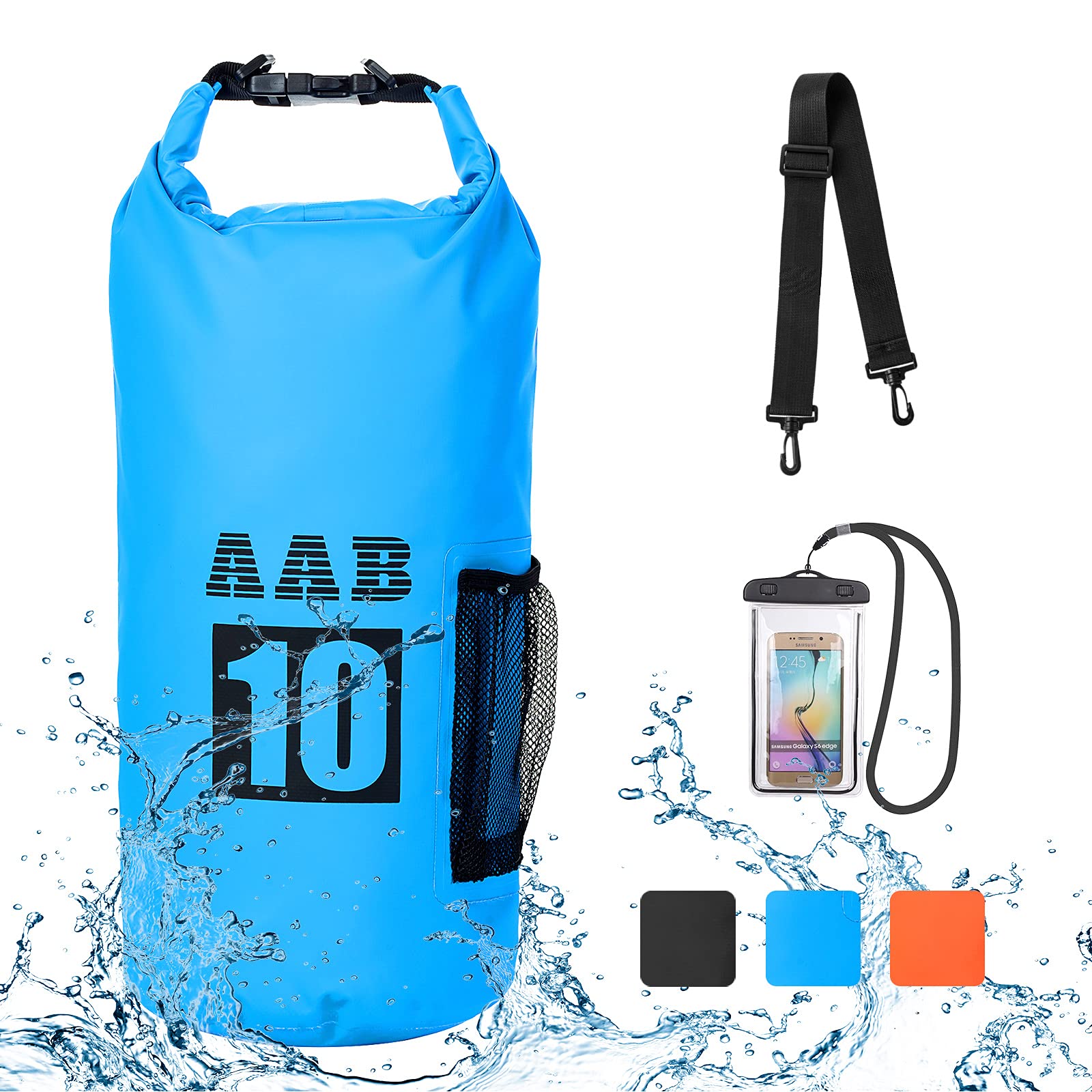 AAB Waterproof Dry Bag Backpack with Side Pocket 10L/20 L with Phone Case-Floating Waterproof Bag Dry Sack Dry Bag for Rafting, Boating, Swimming, Beach, Fishing