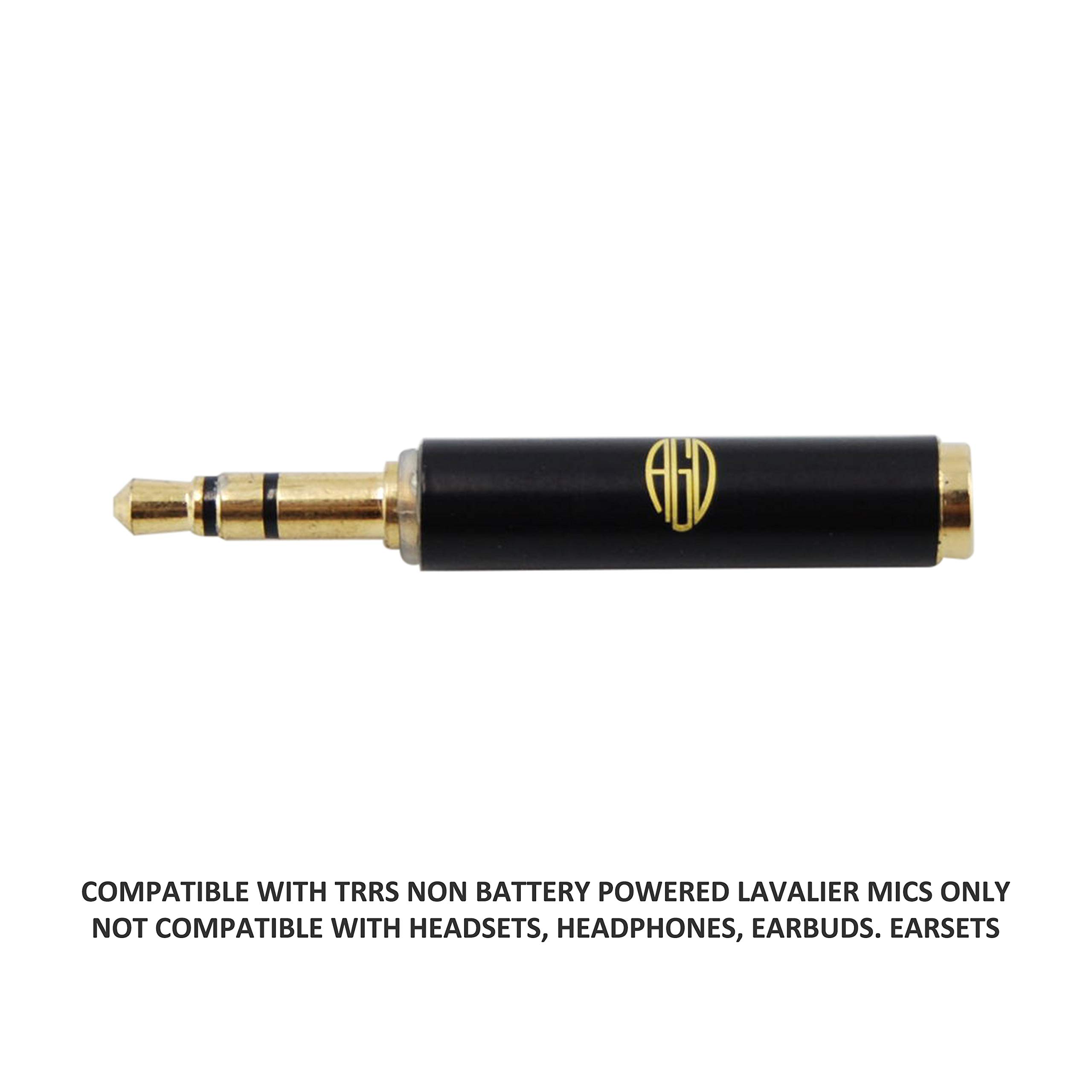 AGD TRRS to TRS Male to Female 4pin 3pin / 3 to 2 Rings Adapter for Small Mini Lavalier Lapel Omnidirectional Condenser Microphone Apple iPhone Android Cellphones Noice Noise Cancelling Mic (AGDM)