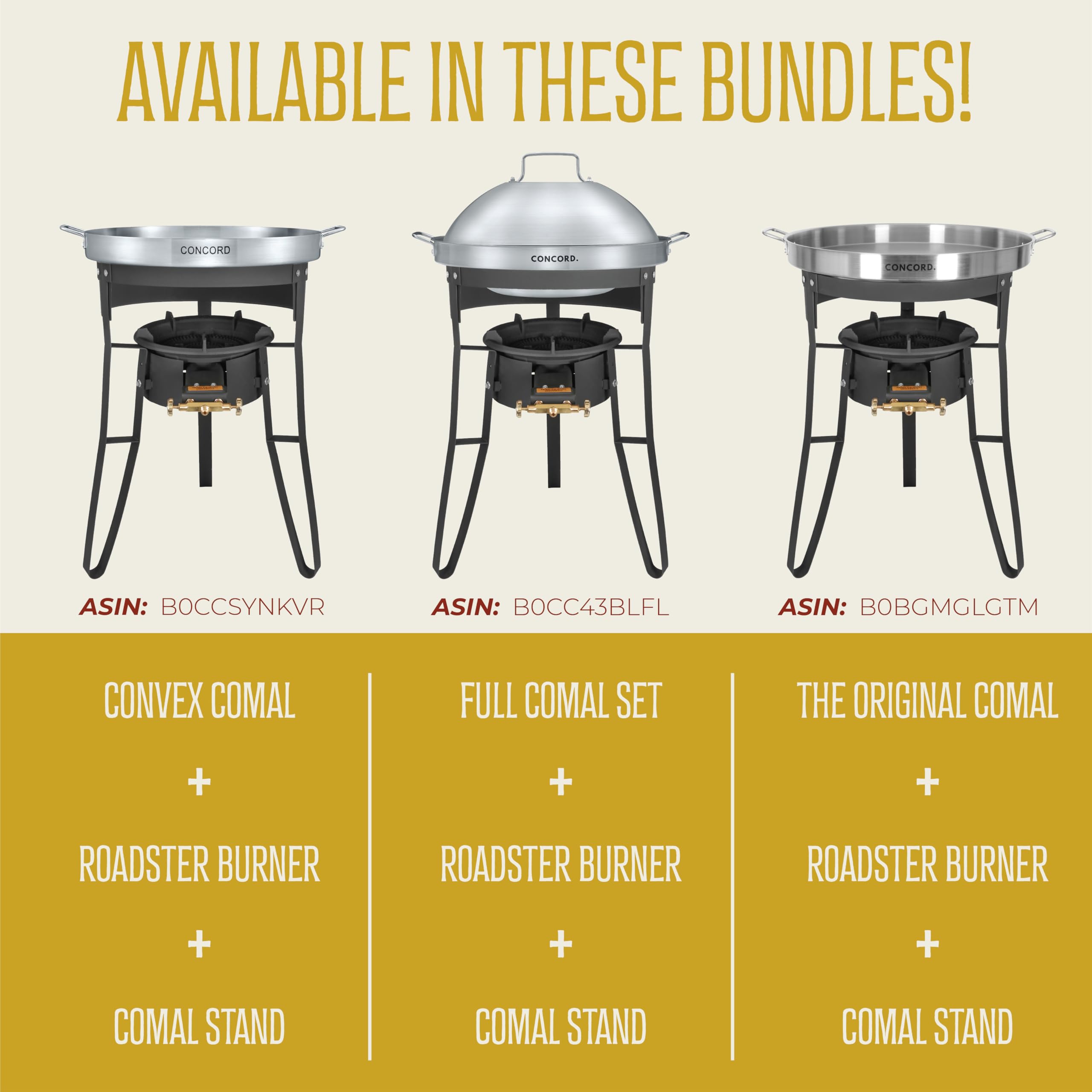 CONCORD Stainless Steel 8 Piece 22" Comal Cookware Set. Comales Discada Set