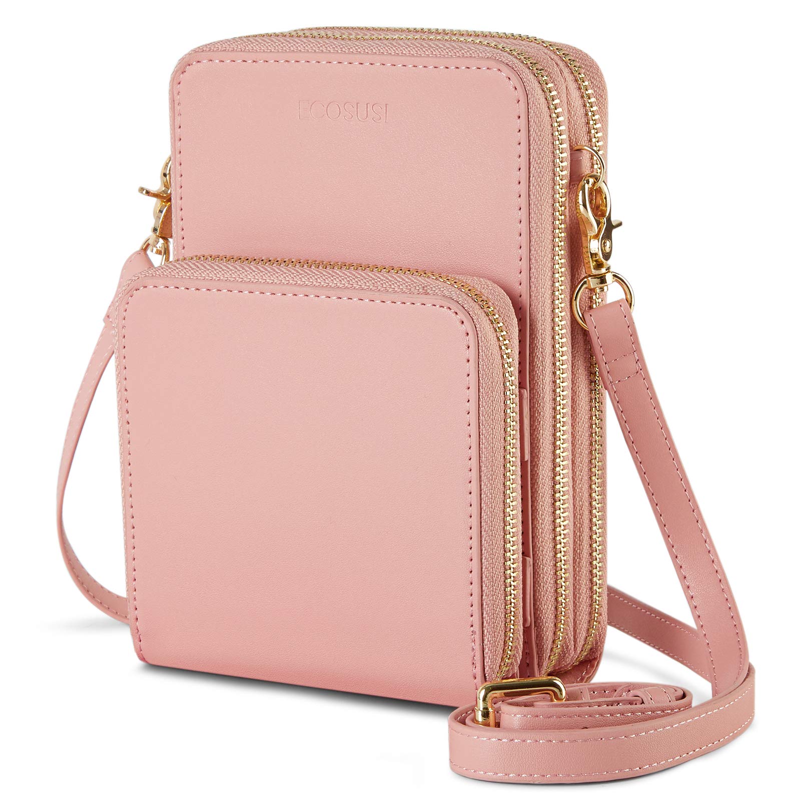 ECOSUSI Crossbody Bag Small Cell Phone Purse for Women Touchscreen Handbag Crossbody Purse with Detachable Wallet Pink
