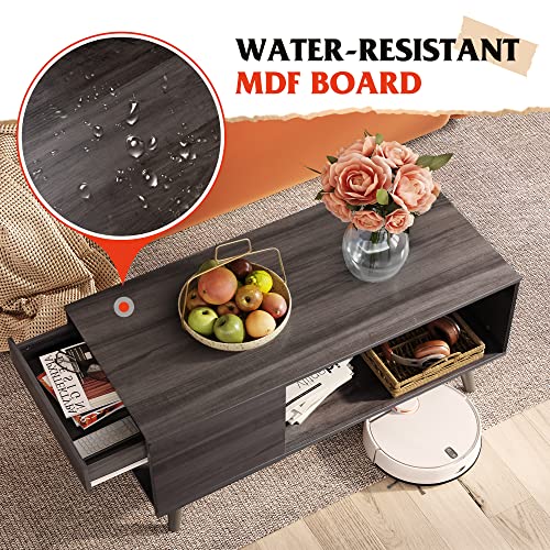 WLIVE Coffee Table for Living Room,Small Coffee Table with Storage,Mid-Century Modern Wood Table with 1 Drawer,Home,Grey.