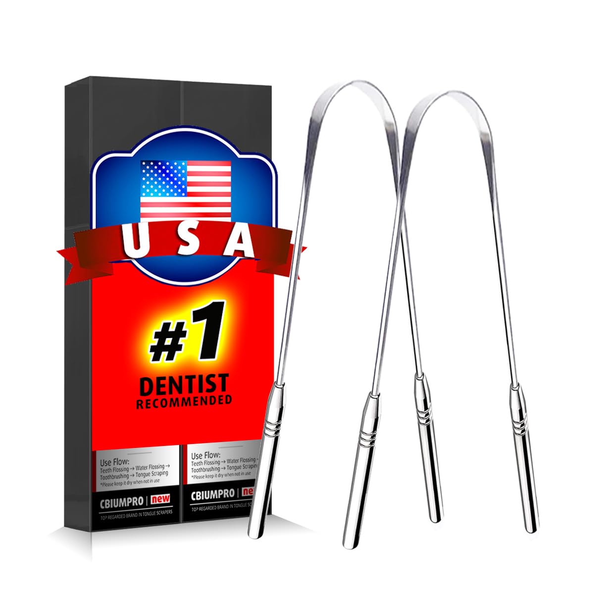 Tongue Scraper, Effective Tongue Cleaner 2 Pack Surgical Stainless Steel Rustproof Tongue Scrapers Reusable Lifetime Dental Scraper with Handy Carrying Store Case - New