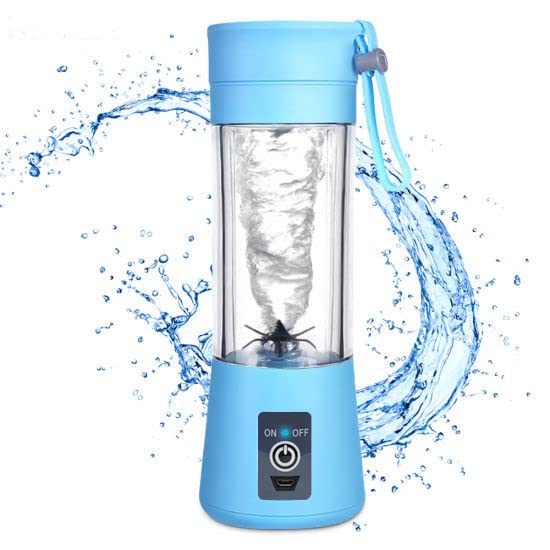 Portable Blender Smoothies Personal Blender Mini Shakes Juicer 380 ml Cup USB Rechargeable Cordless Shaker Bottle (Blue), 8x3 (Q2-6888)