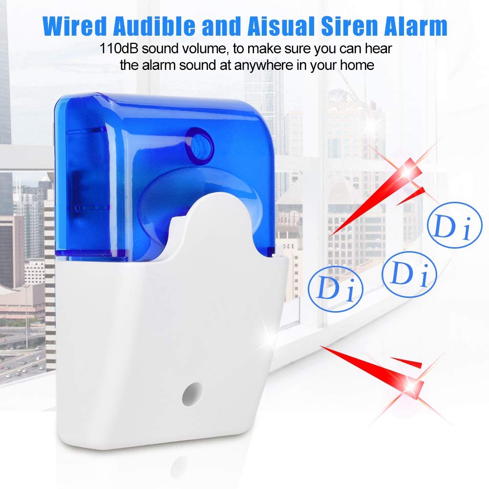 PUSOKEI 12V Wired Strobe Siren, 110dB Wired Indoor Audible and Aisual Siren Sound Alarm for Home Security Alarm System, Blue