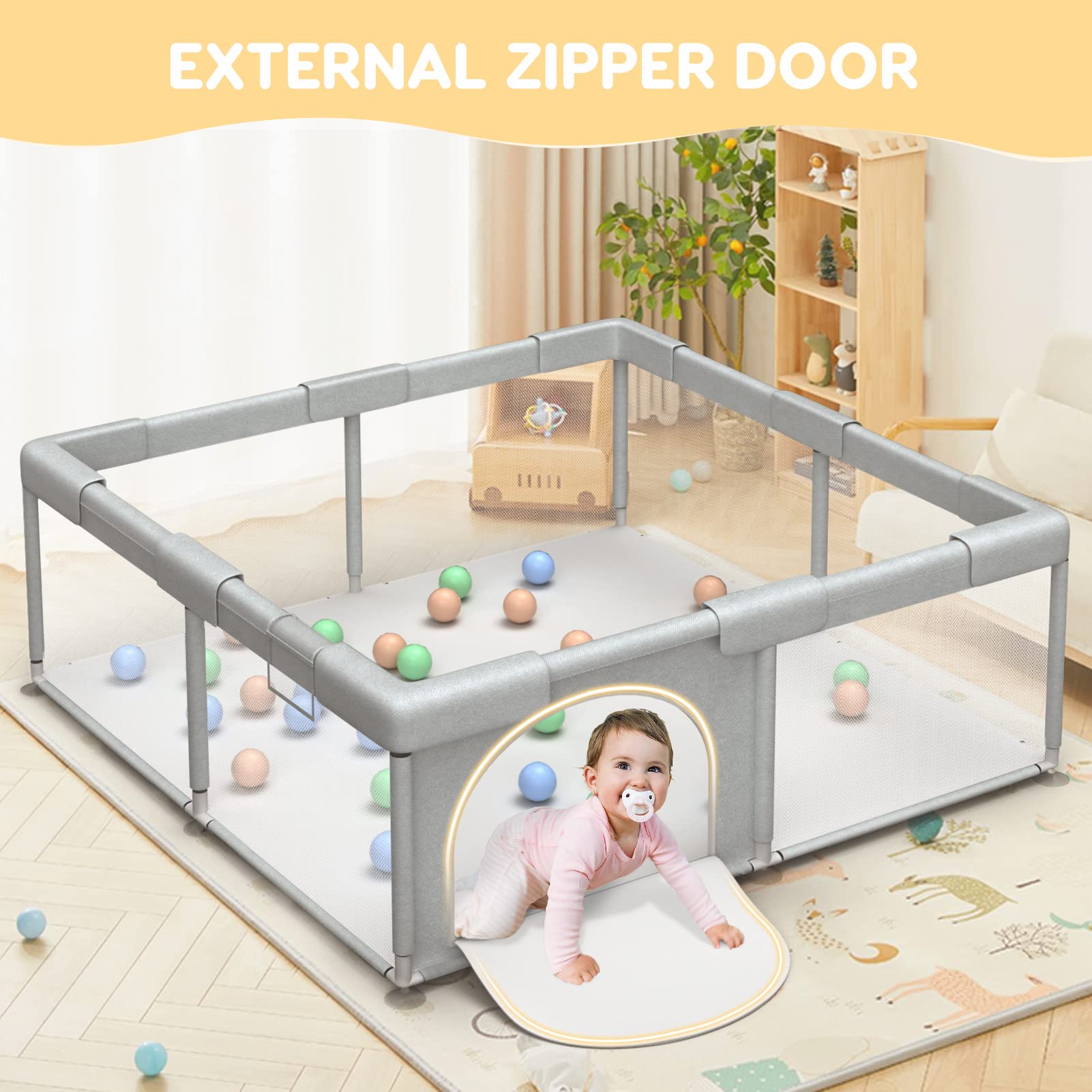 Ajulkrio Baby Playard, Playpen for Babies and Toddlers with Gate,50x50 Large Baby Fence