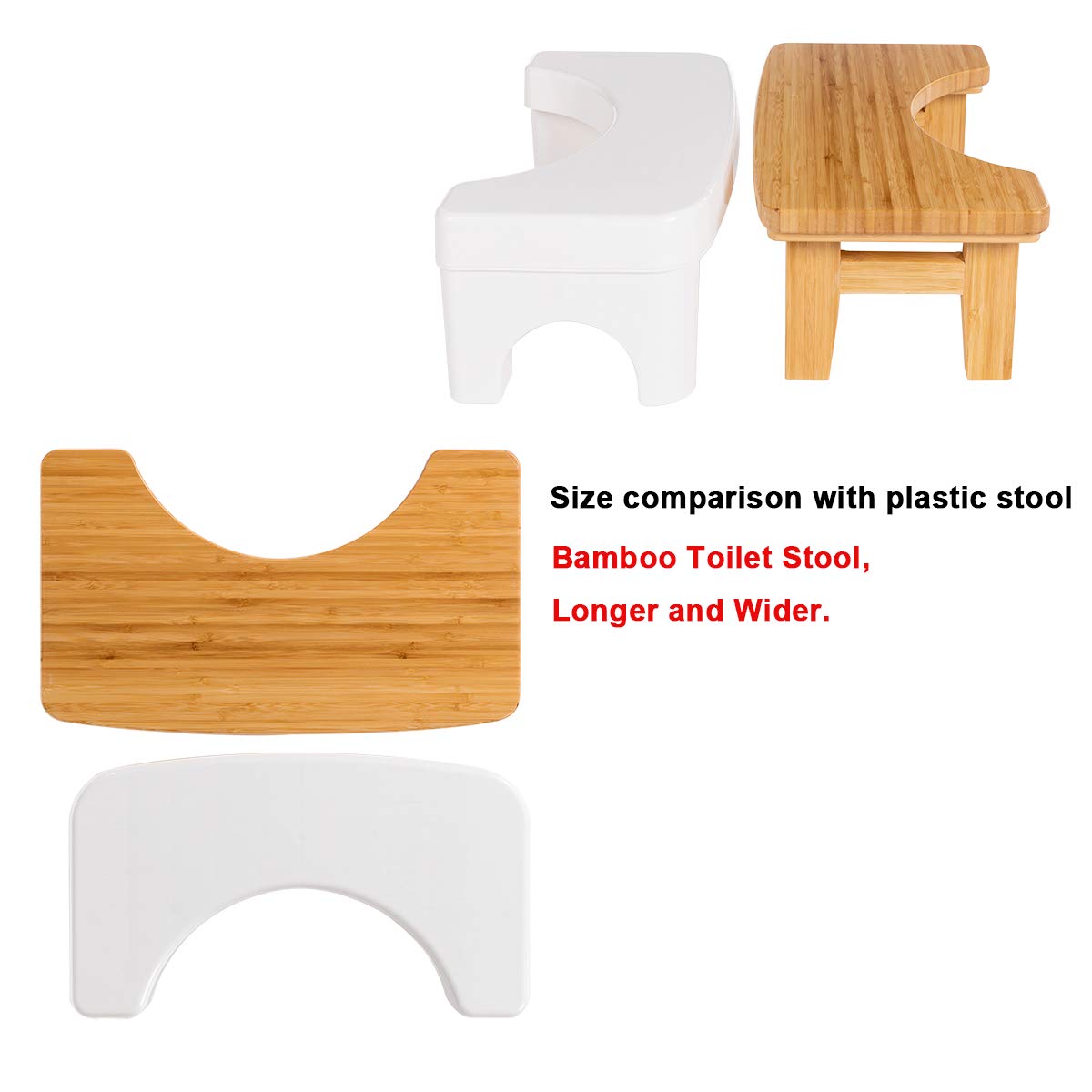 GOBAM Bamboo Bathroom Toilet Stool, Large, 7.9 inches - Squatting Step Stool for Toilet Assistance, Poop Stool for Kids and Adults, Wooden Bath Stool, Minimalist Design