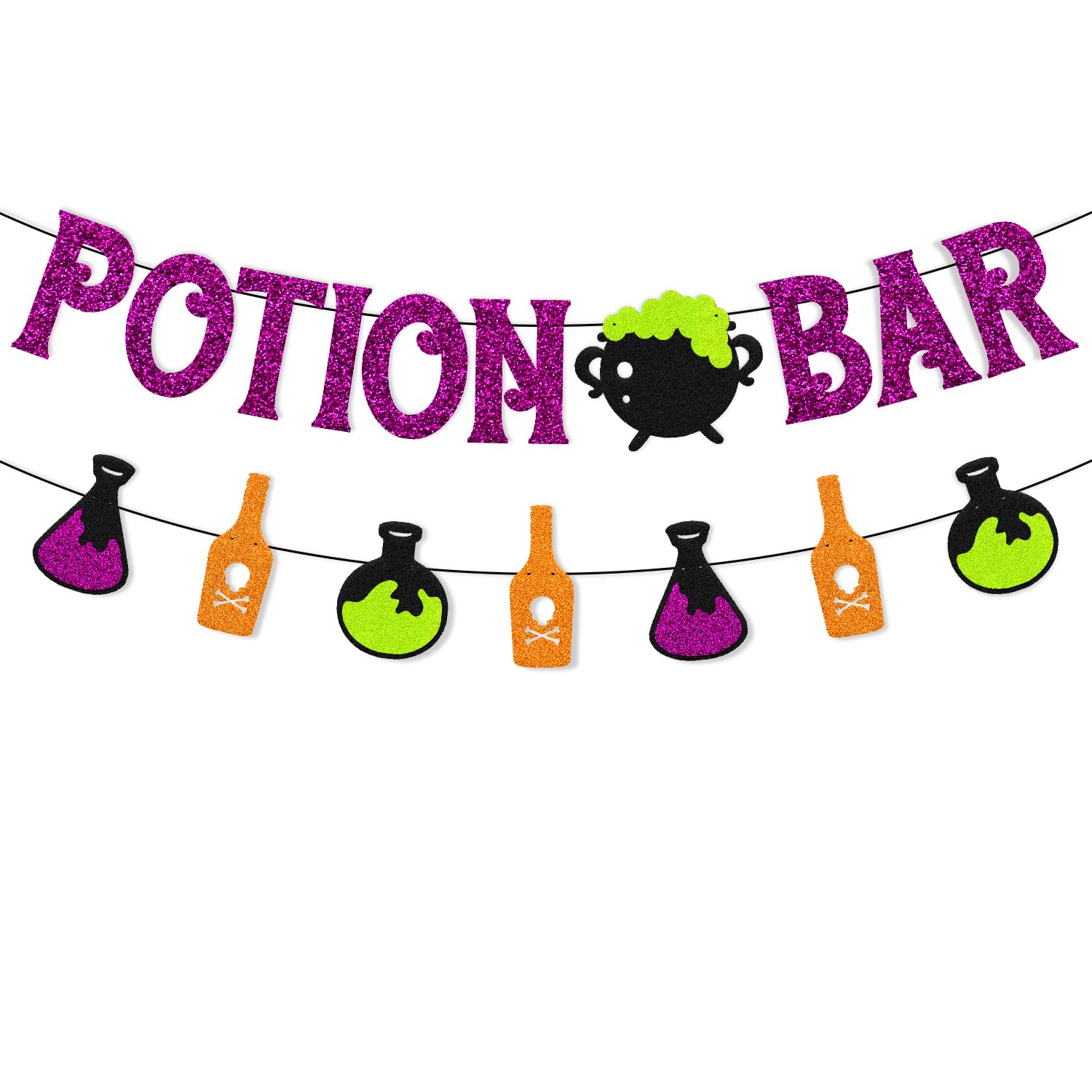 Levvcirki Potion Bar Banner Halloween Poison Bat Horrible Witches Haunted House Theme for Men Women Halloween Festival Holiday Party Purple Glitter Decorations