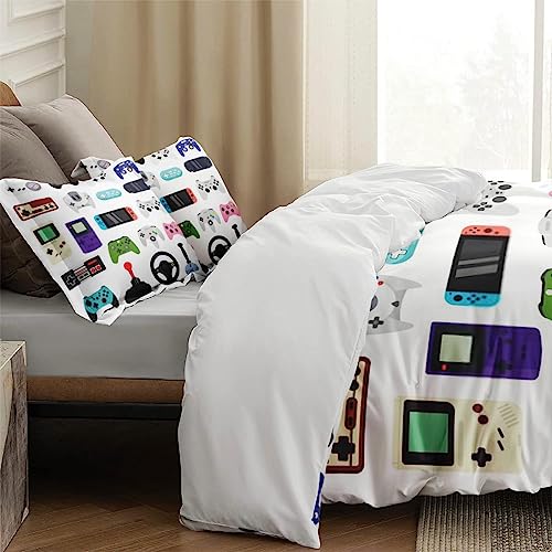 Duvet Cover Twin Size, Game Gaming Retro Wireless Bedding Set with Zipper Closure for Kids and Adults, Wheel Gamepad Steering Comforter Cover with Pillow Sham for Bedroom Bed Decor