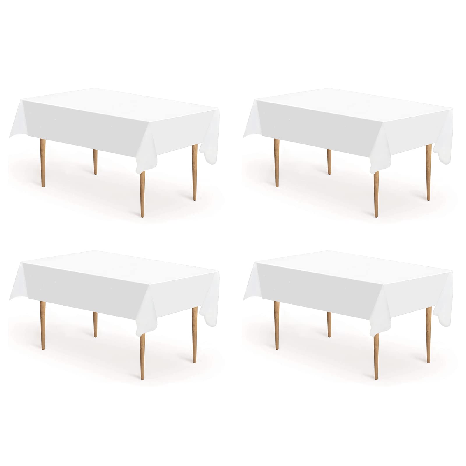BRILLMAX 4 Pack White Table Clothes for Rectangle Tables 60 x 84 Inch Tablecloths - Polyester Fabric Waterproof Stain and Wrinkle Resistant Washable Table Cloth