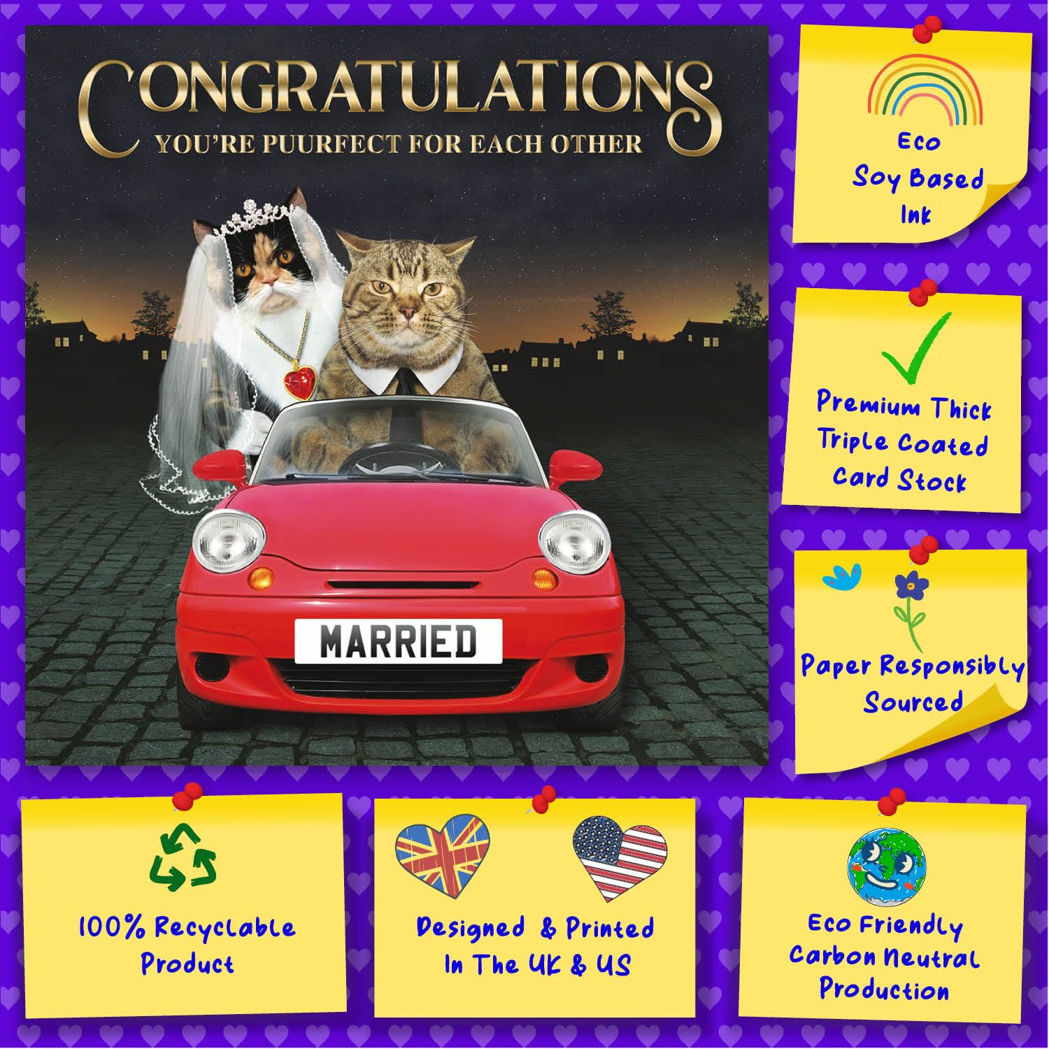 Cult Kitty - Cat Congrats, You Got Married - Just Married Card - Cute Wedding Card for Bride and Groom - Funny Wedding Card Congratulations for Him & Her - Beautiful Wedding card for Couple