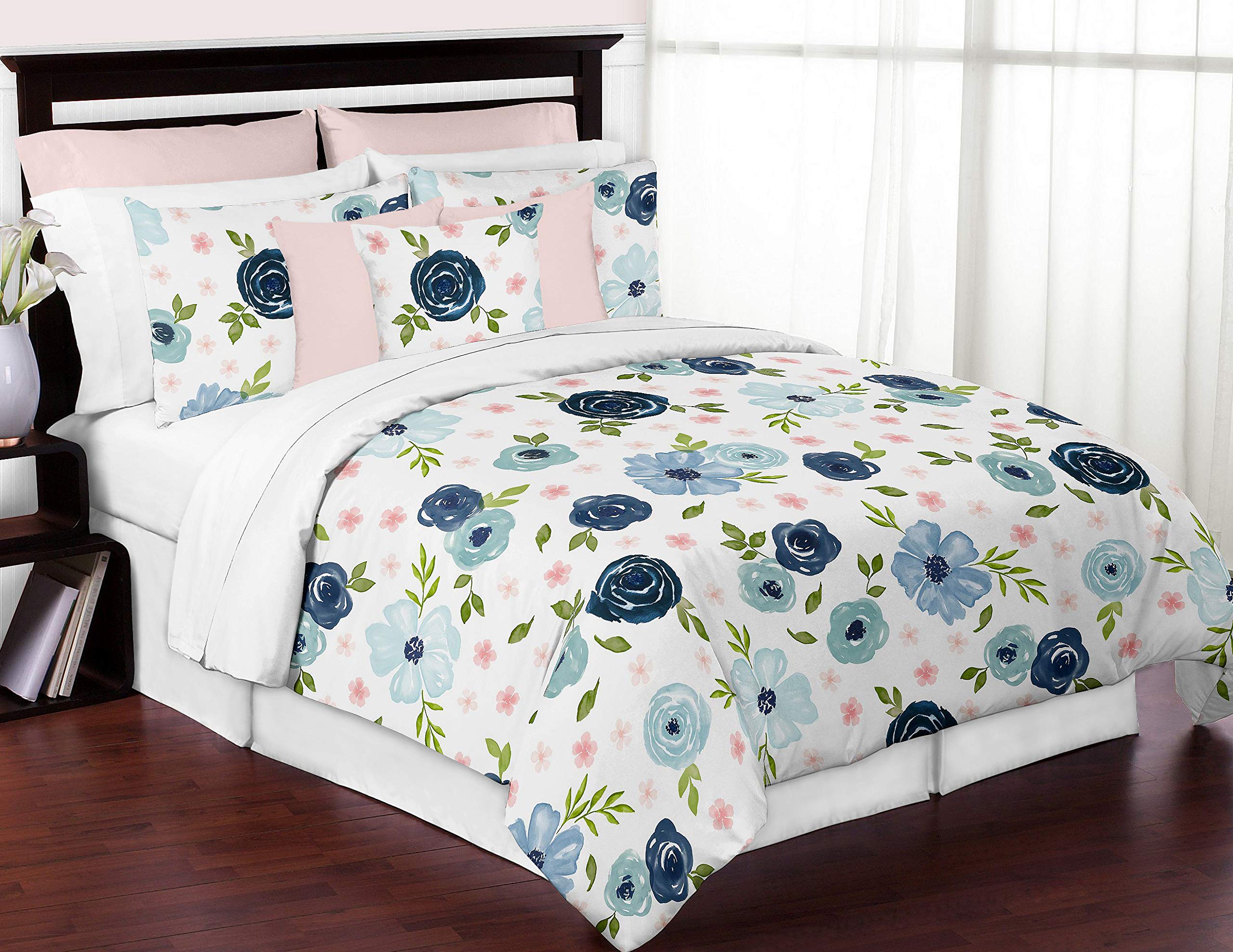 Sweet Jojo Designs Blue and White Polka Dot Lamp Shade - Watercolor Floral Shabby Chic Collection