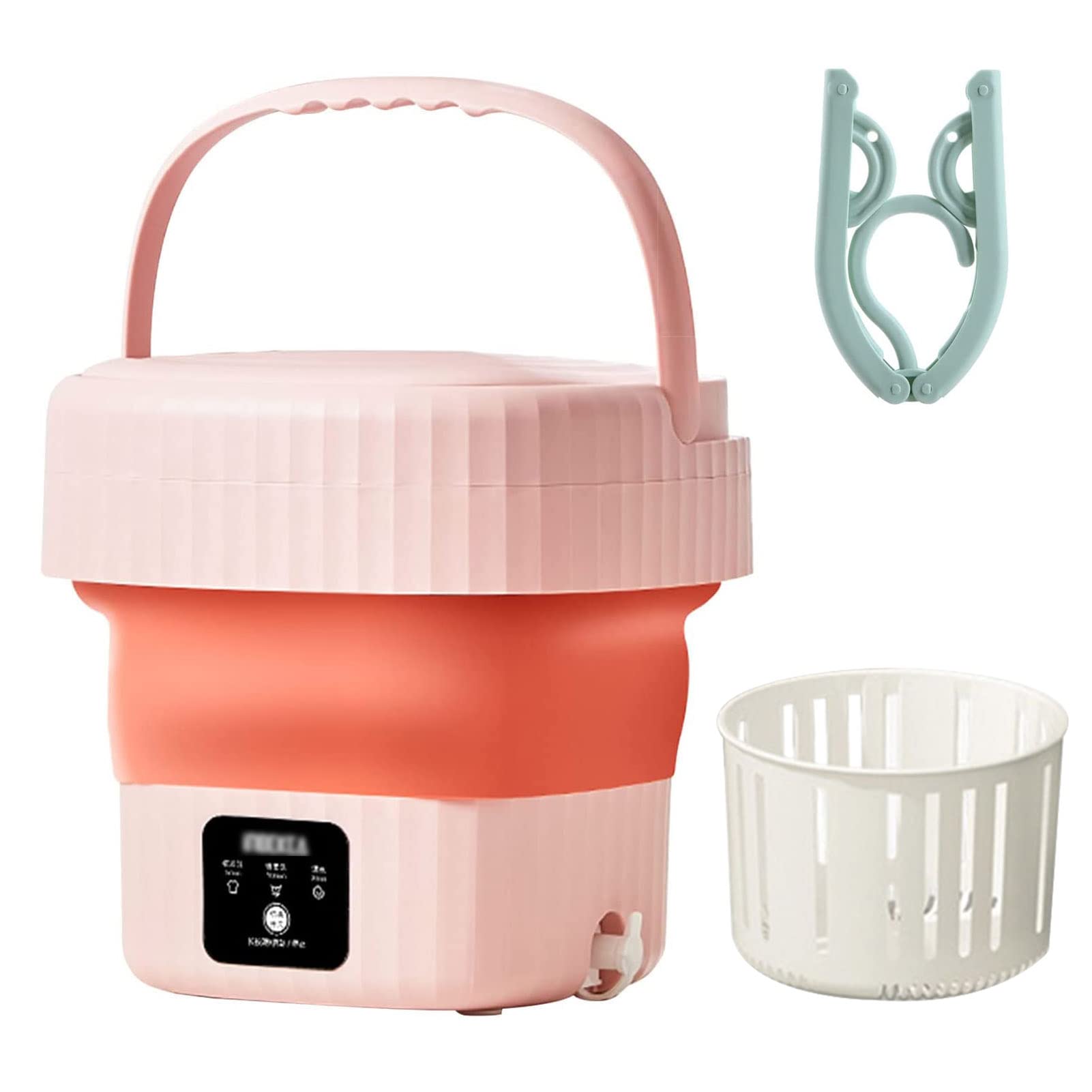 Portable Washing Machine, Mini Foldable Washer and Spin Dryer Small Foldable Bucket Washer, Suitable for Apartment Dorm,Travelling,Best Gift Choice (PINK-2)