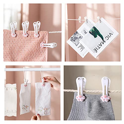 Clothespins Plastic Clothes Pins Heavy Duty Outdoor for Hanging Clothes, Traceless Clothes Pegs, chip Clips, Plastic Sealing Clip, Snack Bags Clips with Cute Cat Claw Pattern
