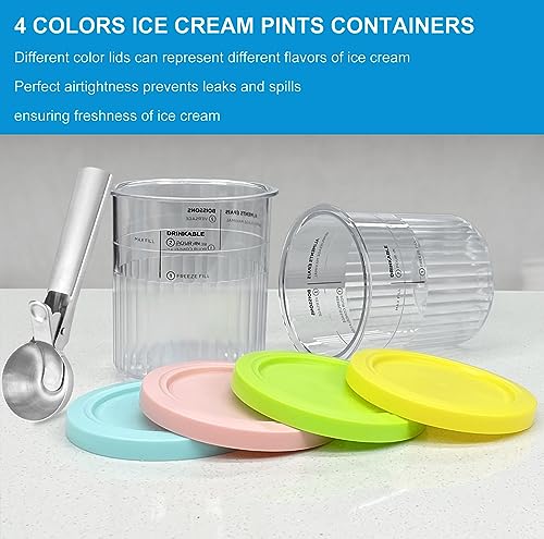 CUTIECLUB 4 Ice Cream Pint Containers 24oz and Lids for Ninja Creami NC500 NC501 Series Deluxe ice Cream Makers, and Stainless Steel Ice Cream Scooper with Trigger Release Set
