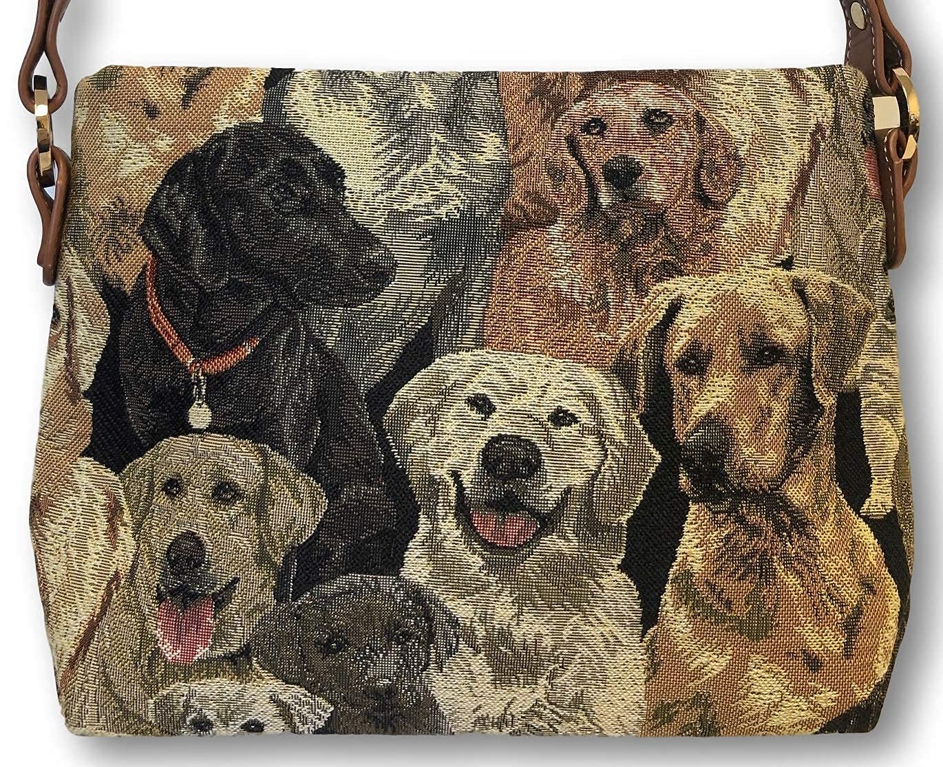 Dog Shoulder Bag - Zippered Cross Body Purse - Woven Tapestry Design