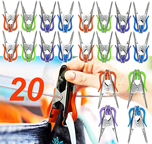 Clothespins with Hooks, Heavy Duty Colorful Outdoor Clothes Pins for Hanging and Clipping Laundry and Clothes, Multicolor Anti-Rust Spring Hanger Clips - 20PCSγUpgraded Super-Powerful Locking Modelγ