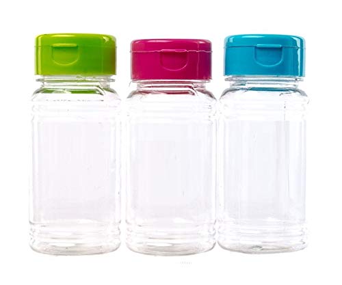 Set of 2 - Plastic Salt and Pepper Shakers with Lid, Moisture Proof Spice Dispenser, Seasoning Container Pourer with Shaker Lids, 3.5 oz., Green/Blue