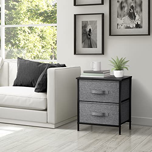 Sorbus Nightstand with 2 Drawers - Bedside Furniture End Table Night Stand - Steel Frame, Wood Top & Easy Pull Modern Print Fabric Bins - Small Dresser & Chest for Home, Bedroom Accessories & Office