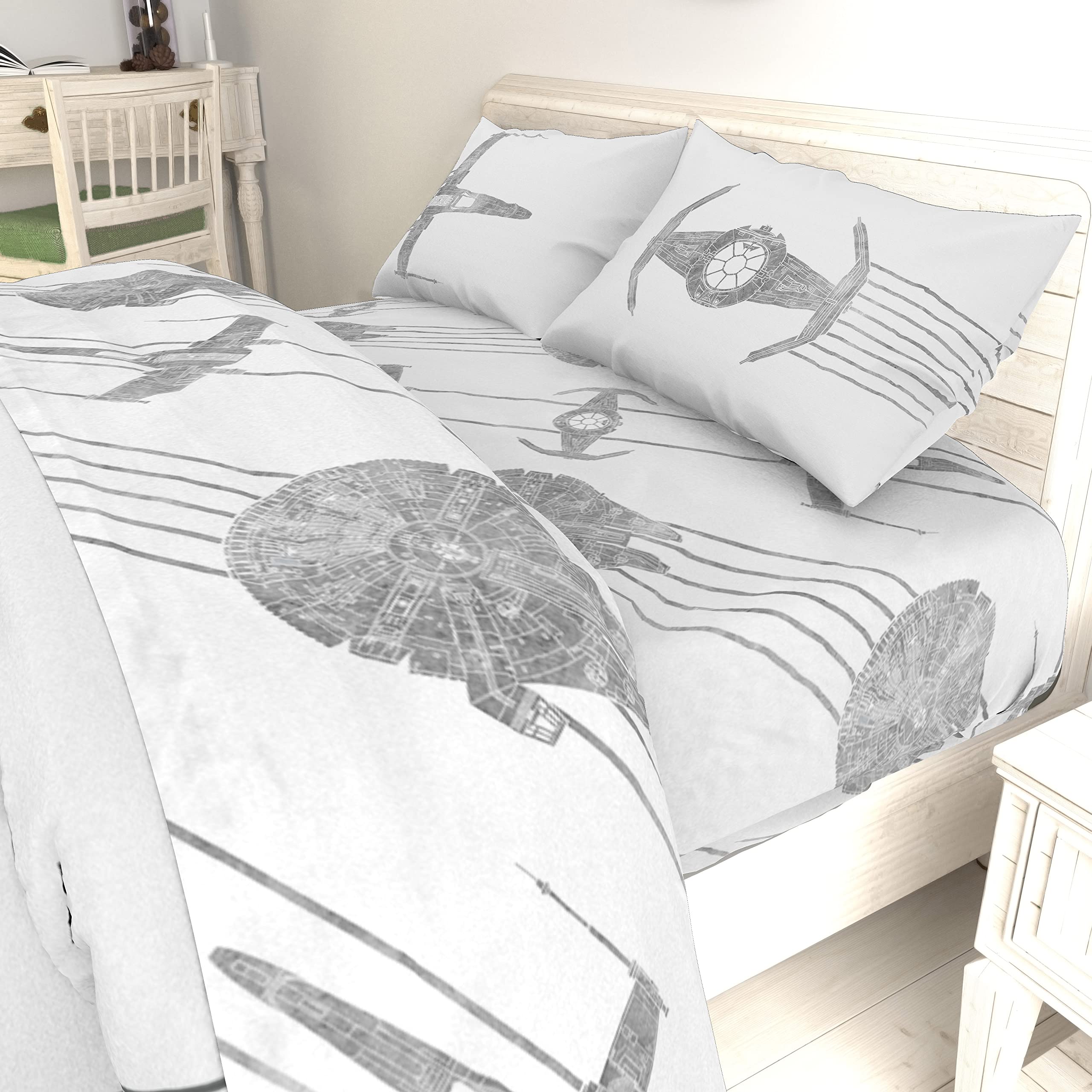 Jay Franco Star Wars Falcon Schematics Full Size Sheet Set - 4 Piece Set Super Soft and Cozy Kid’s Bedding - Fade Resistant Microfiber Sheets