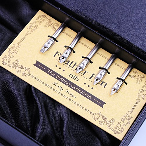 Featty Gifts Natural White Ostrich Plume Dip Quill Pen Set,Retro Crown Penholder and Crave Pattern Penstand Stem,Writing Feather Pen for Party