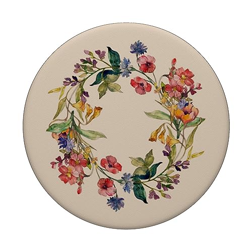 Cute Summer Wildflowers Wreath Design Floral on Beige PopSockets Standard PopGrip