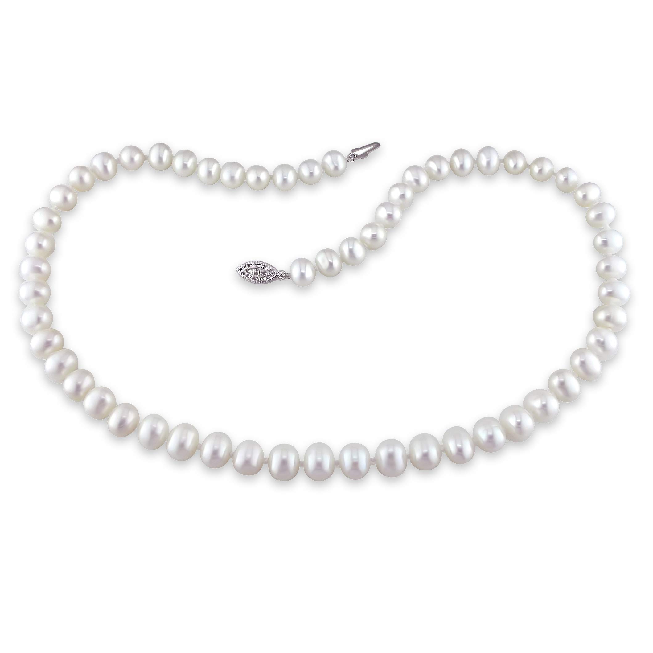 Abbie+Cleo Cultured Freshwater Potato White Pearl Strand Necklace with Sterling Silver Fisheye Clasp 18" (6.5-7mm)