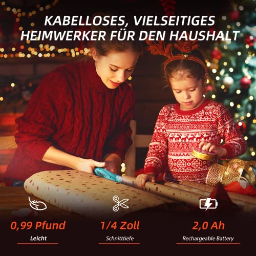 Cordless Electric Scissors Upgraded, Uaoaii 4V Electric Cardboard Box Cutter w/Storage Case, Safety Lock & LED Light, Rechargeable Fabric Cutter Power Rotary Cutters for Leather Felt, Effortless