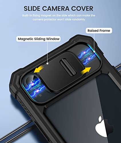 Caka for iPhone 14 Case, iPhone 13 Case with Screen Protector & Slide Camera Cover Heavy Duty Shockproof Phone Case for iPhone 13 iPhone 14 6.1 inches, Black