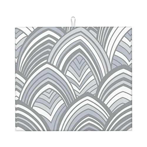 Grey pattern Printed Drying Mat For Kitchen Ultra Absorbent Microfiber Dishes Drainer Mats Non-Slip Silicone Quick Dry Pad - 18 X 16inch
