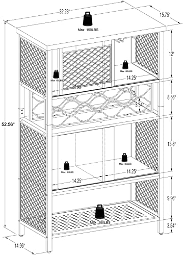 CEMKAR Industrial Bar Cabinet, Modern High Display Wine Storage Rack, Wood and Metal Cabinets for Home Kitchen Storage, Restaurant Cafe Cafeteria Bar Cabinet (Black+Gray)
