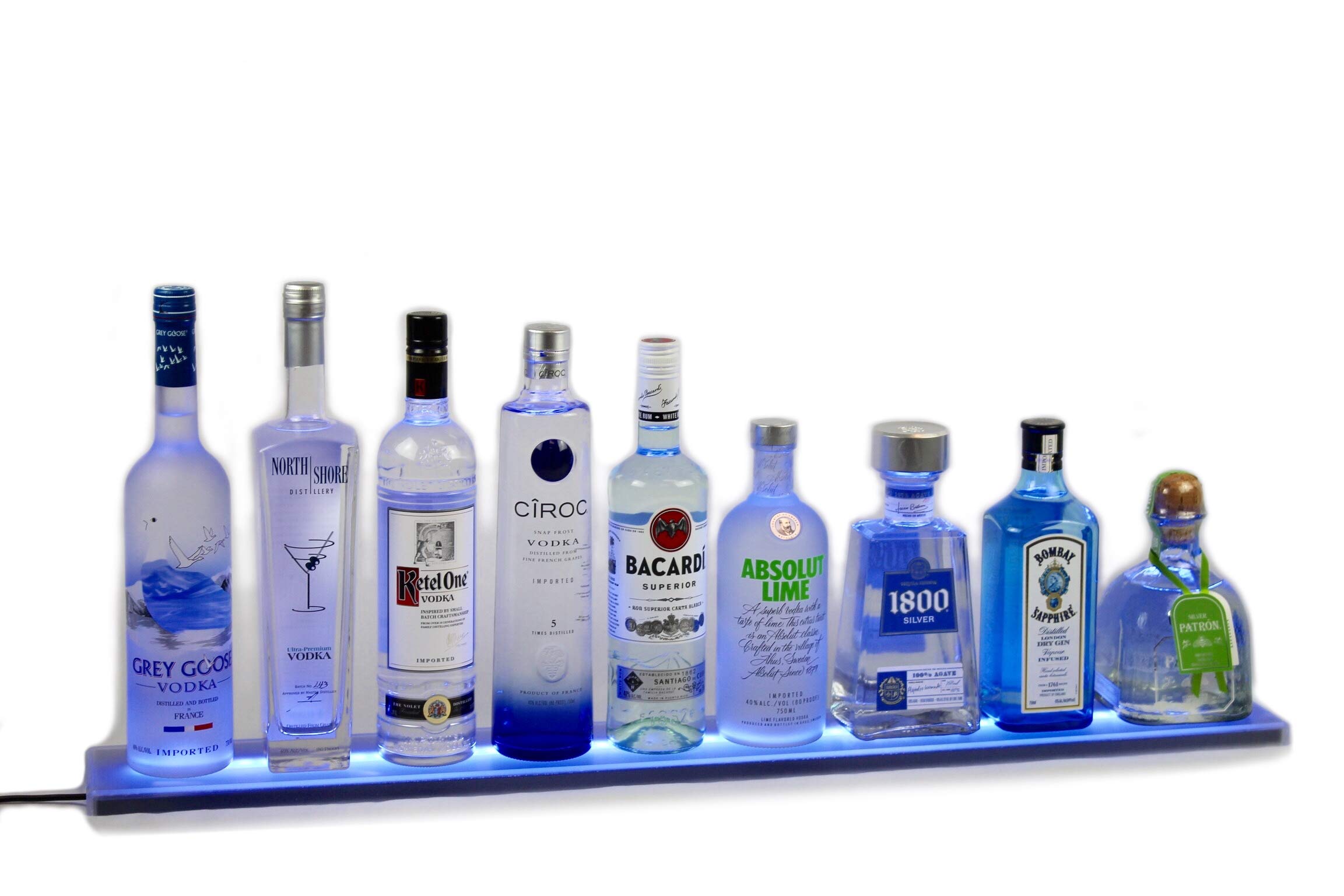 Armana Productions Liquor Bottle Shelves 60", Wall Mount LED Lighted Bottle Shelf, 5' Liquor Bottle Shelves, Wall Mounted Wine Shelf