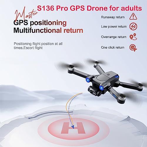 Dynoson GPS Drone with 4K HD Camera for Adults Beginners, 3 Batteries for 60 Minutes Long Flight Time,5G Transmission FPV and Long Range GPS Drone with Brushless Motor and Optical Flow,GPS Auto Return,Intelligence Follows me,Include 3 Batteries and handba