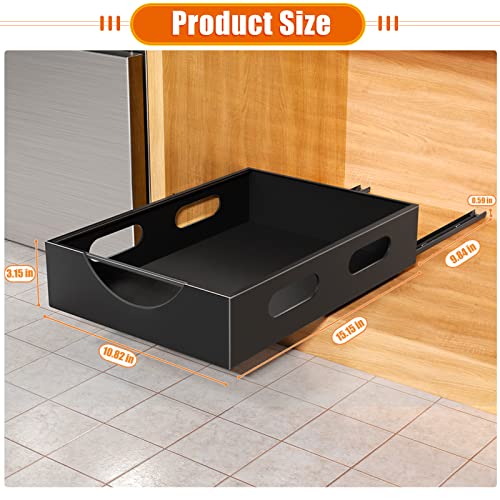 caktraie Pull Out Cabinet Organizer Fixed with Adhesive, Slide Out Drawer Storage Shelves - 10.8" W x 15.15" D Heavy Duty Pull Out Drawers for Kitchen Cabinets, Living Room, Home - Black