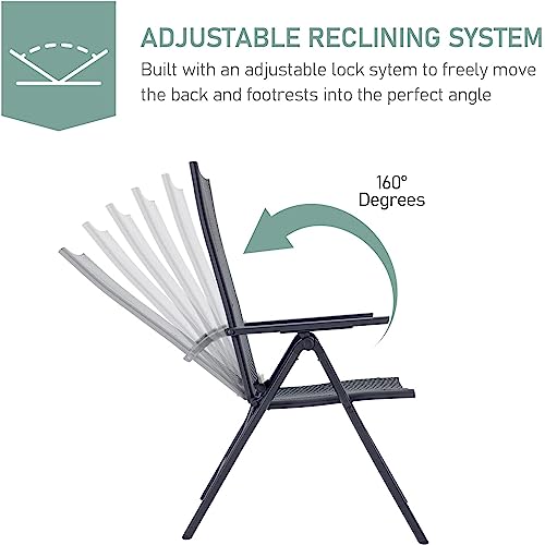 Homey Folding Patio Chairs, No Assemble Chair with Aluminum Frame Adjustable Backrest for Outdoor Camping, Porch, Balcony Portable Chairs, Set of 2 (Gray)