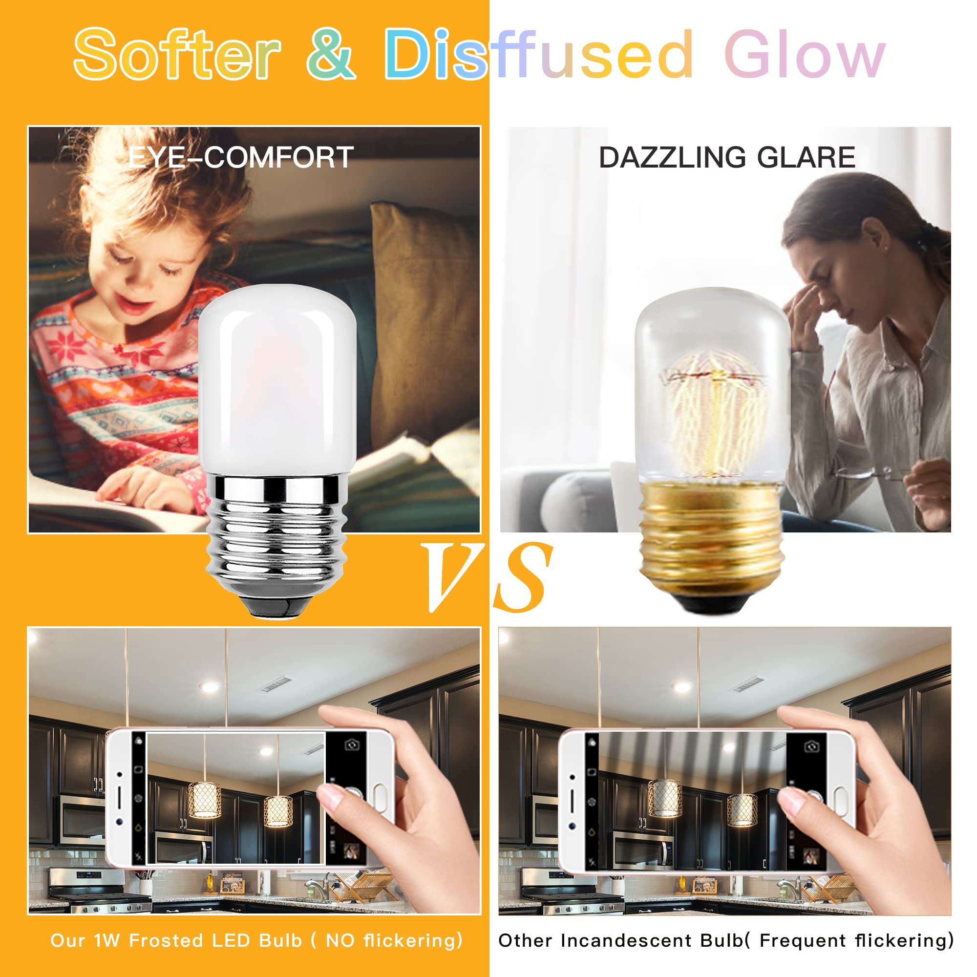 Genixgreen Low Watt Light Bulb, Frosted LED Night Light Bulb 15W Equivalent,T28 1.5 Watt Tiny LED Fridge Bulb Decorative E26 Edison Bulb,Warm White 2700k, CRI 90+, 80LM, Pack of 2