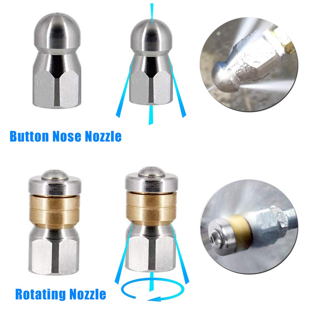 AgiiMan Pressure Washer Sewer Jetter Kit - 4000 PSI 1/4 inch NPT, Hydro Drain Jetter Cleaner Hose, Rotating Sewer Jetting Nozzle with wrench, Orifice 4.0, 4.5, 50 FT