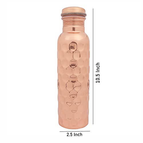 Pure Copper yoga Handmade Diamond Hammered Design Leak Proof Bottle 1000 ML diamond hammered design Copper Bottle Outside Lacquer Coated, inside polish Health Benefit Leak Proof 1000 ml copper bottle.