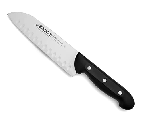 ARCOS Santoku Knife 7 Inch Nitrum Stainless Steel. Japanese Kitchen Knife for Fish, Meat and Vegetables. Ergonomic Polyoxymethylene POM Handle and 170 mm blade. Multi-use. Series Maitre. Color Black