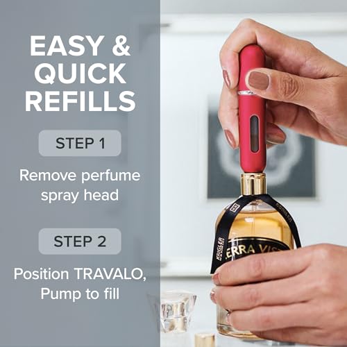 Travalo Classic HD Perfume Atomizer | Genie-S TSA Approved Travel Perfume Bottle Refillable | Reusable Airtight Easy-Fill Mini Pump Sprayer | Lightweight Elegant Design w/Volume Window | Red 0.17oz